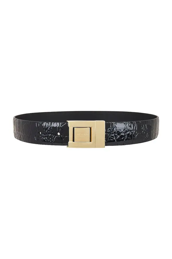 Saint Laurent Boucle La 76 Belt In Black - Black & Aged Gold